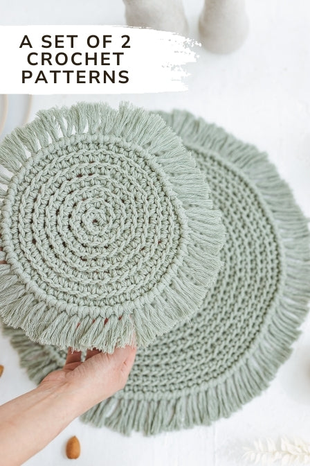 Crochet round placemat patterns "Tasty life" + video tutorials - A set ...