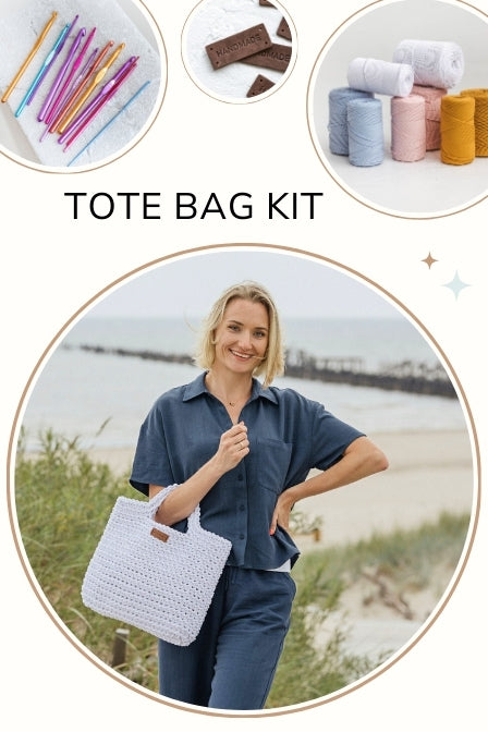 DIY crochet for beginners - "White Camelia" crochet bag kit – MonoMey ...
