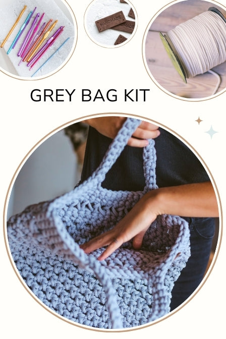Easy crochet bag with macrame cord - Crochet kit "Grey mystery" bag ...